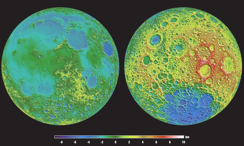 Peta topografi Bulan yang dipotret Lunar Reconnaissance Orbiter. Kredit ...